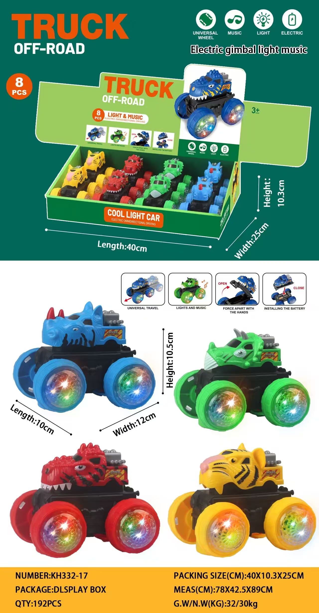 Electric Children's Toy Car – 4WD Off-Road Monster Truck with Friction ...